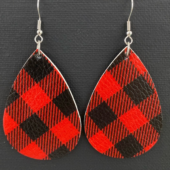 Jewelry | 325 Plaid Buffalo Red Black Dangle Tear Drop Earrings | Poshmark